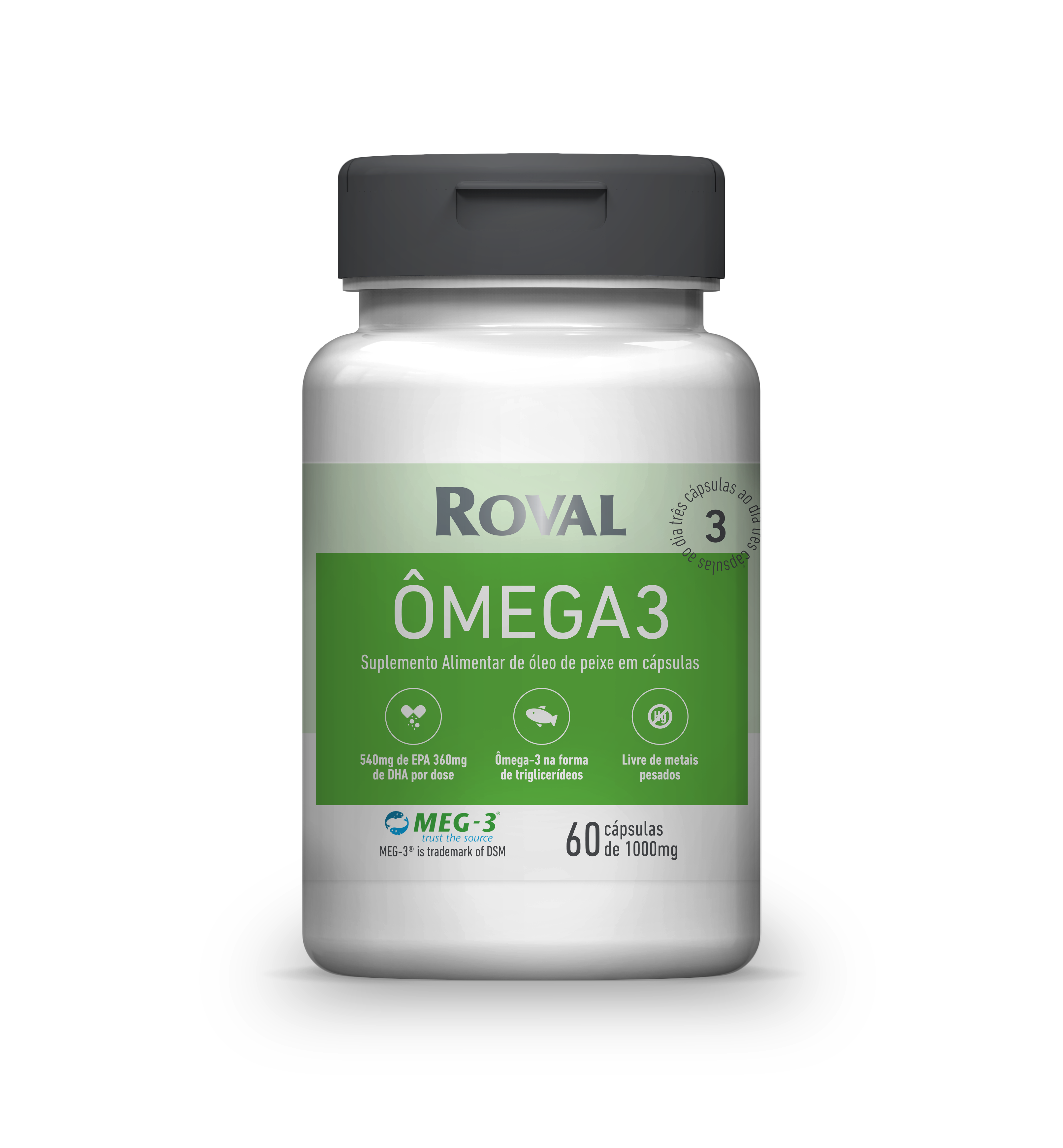 Ômega 3 1g (180 EPA/120 DHA) 60 Caps Roval | Roval